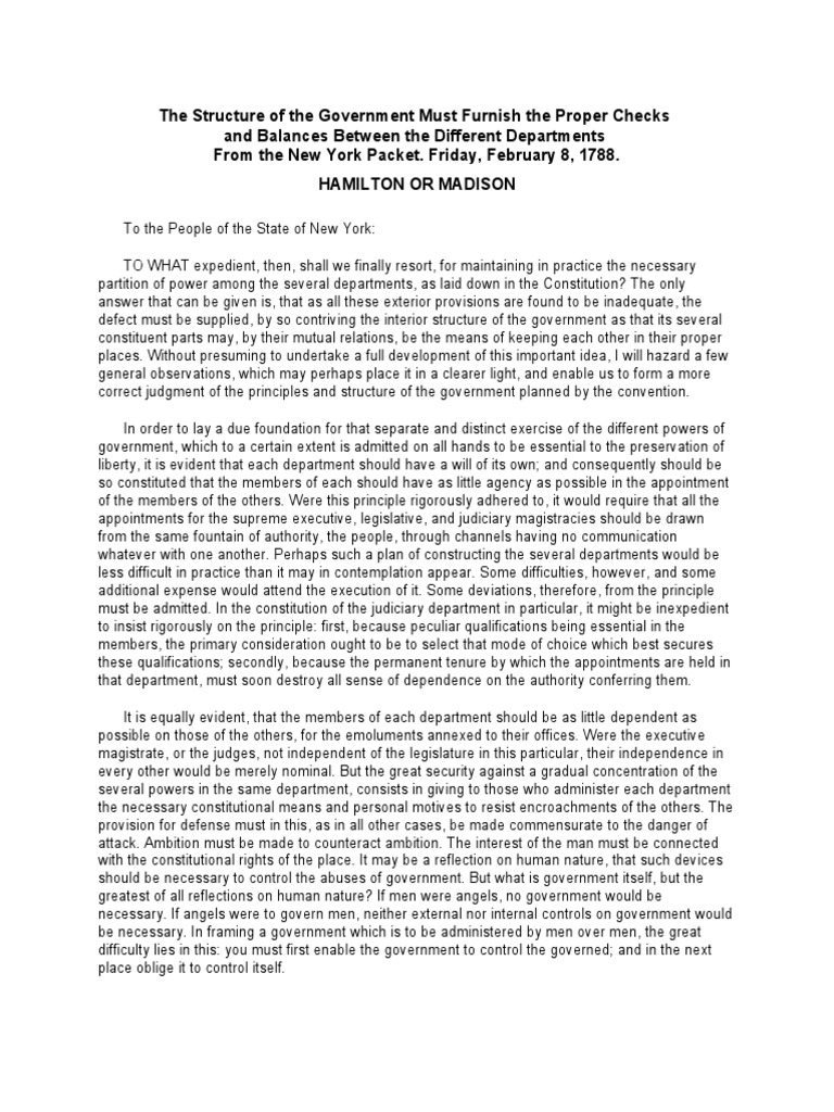 Federalist 51 | PDF | Government | Justice