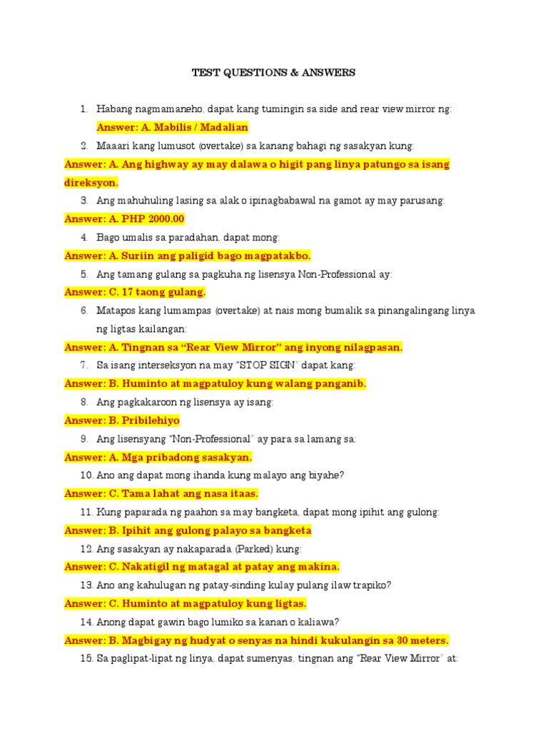 Test Questions & Answers PDF | PDF
