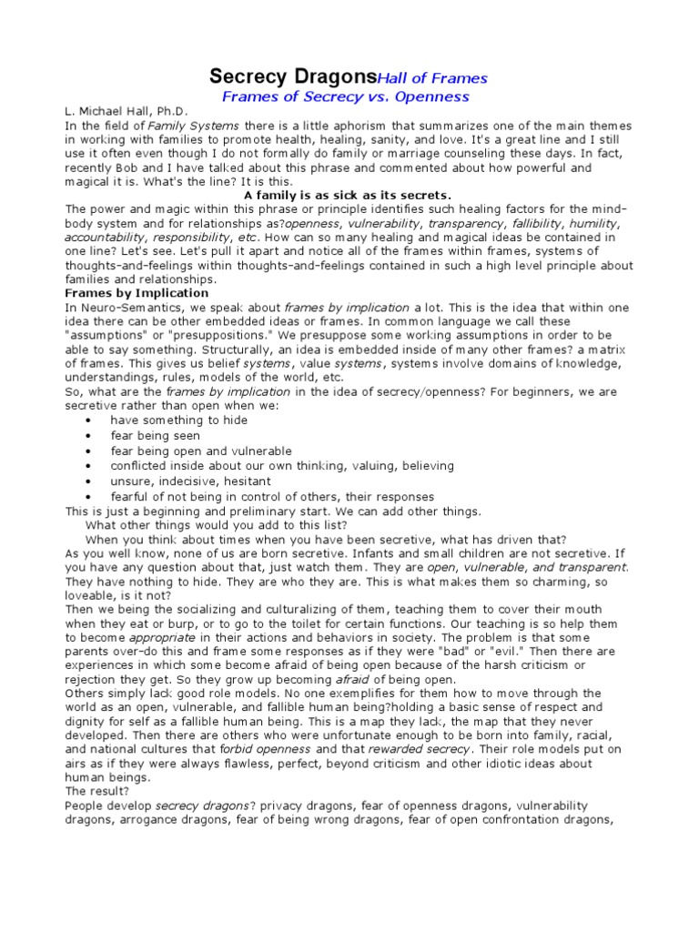 NLP - L. Michael Hall - Secrecy Dragons | PDF | Fear | Dragon