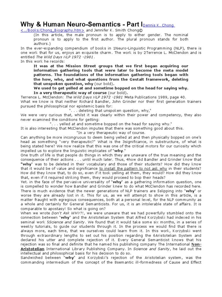 NLP - L. Micheal Hall Why and Human NeuroSemantics Part 1 | PDF