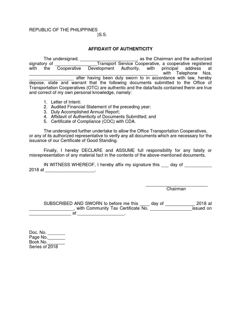 Affidavit of Authenticity 2018 | PDF