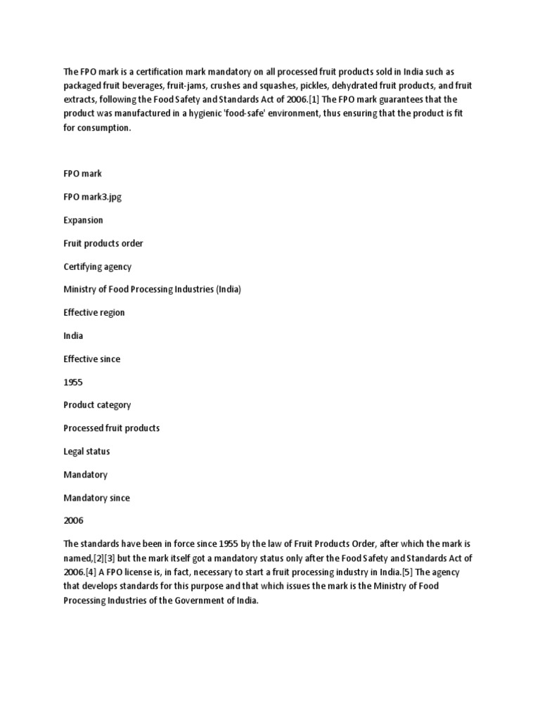 Certifying Safety and Quality Standards for Processed Fruit Products in ...