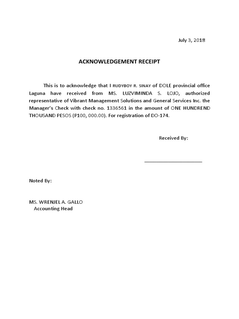 Acknowledgement Receipt | PDF
