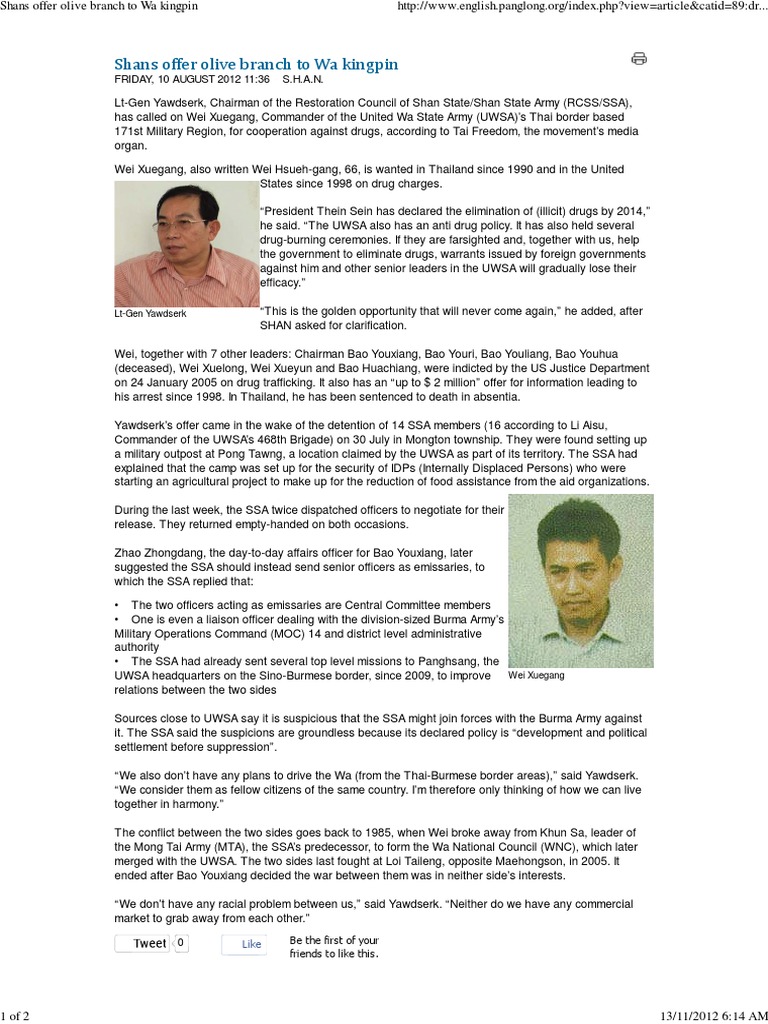 Situation in Wa Region - Uwsa 010 PDF | PDF | Myanmar | Conflicts