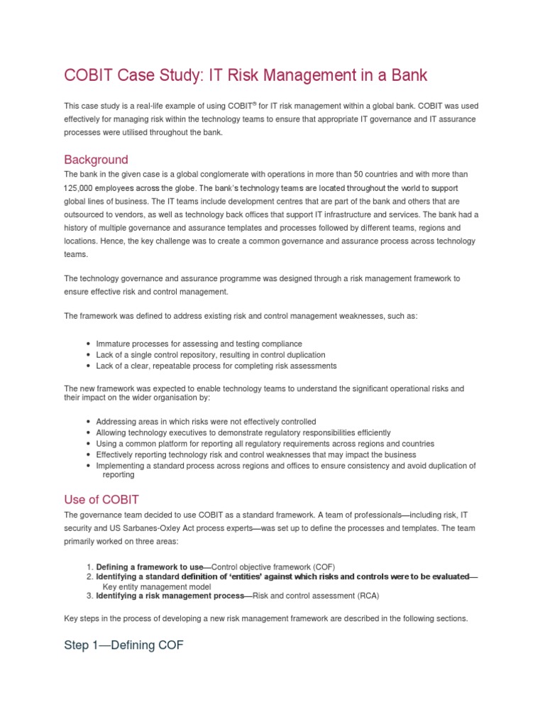 COBIT Case Study IT Risk Management in A Bank | PDF | Cobit | Risk ...