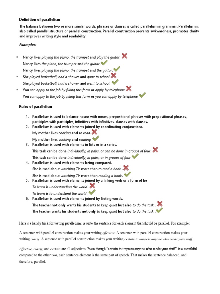 English Grammar Parallelism | PDF | English Grammar | Syntax