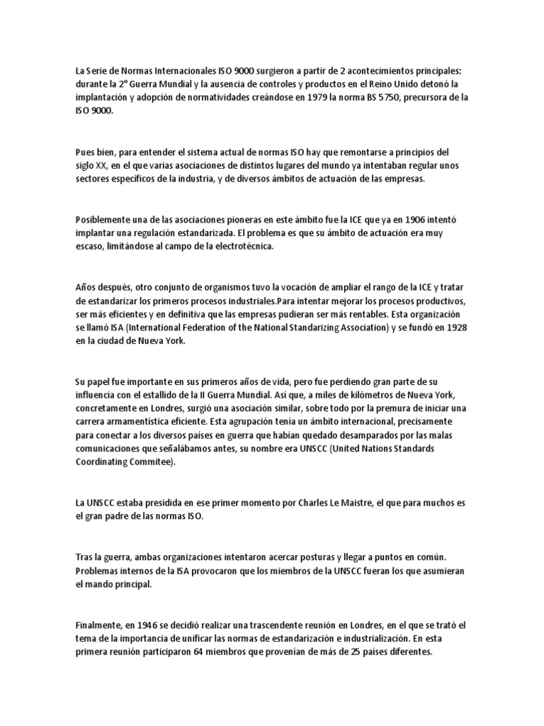 Historia Iso | PDF | Organización internacional para la estandarización ...