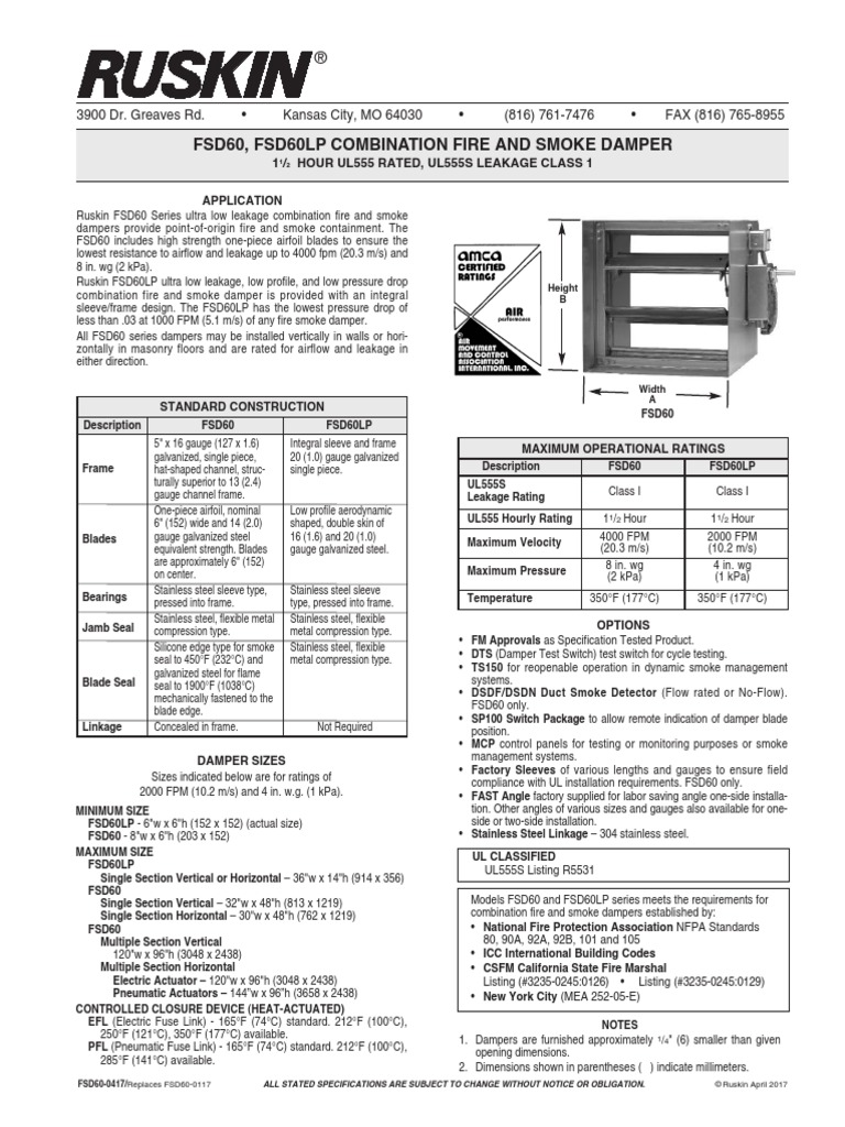 RUSKIN Fsd60-Product-Data-Submittal-Pdf-477 | PDF | Duct (Flow) | Building Engineering