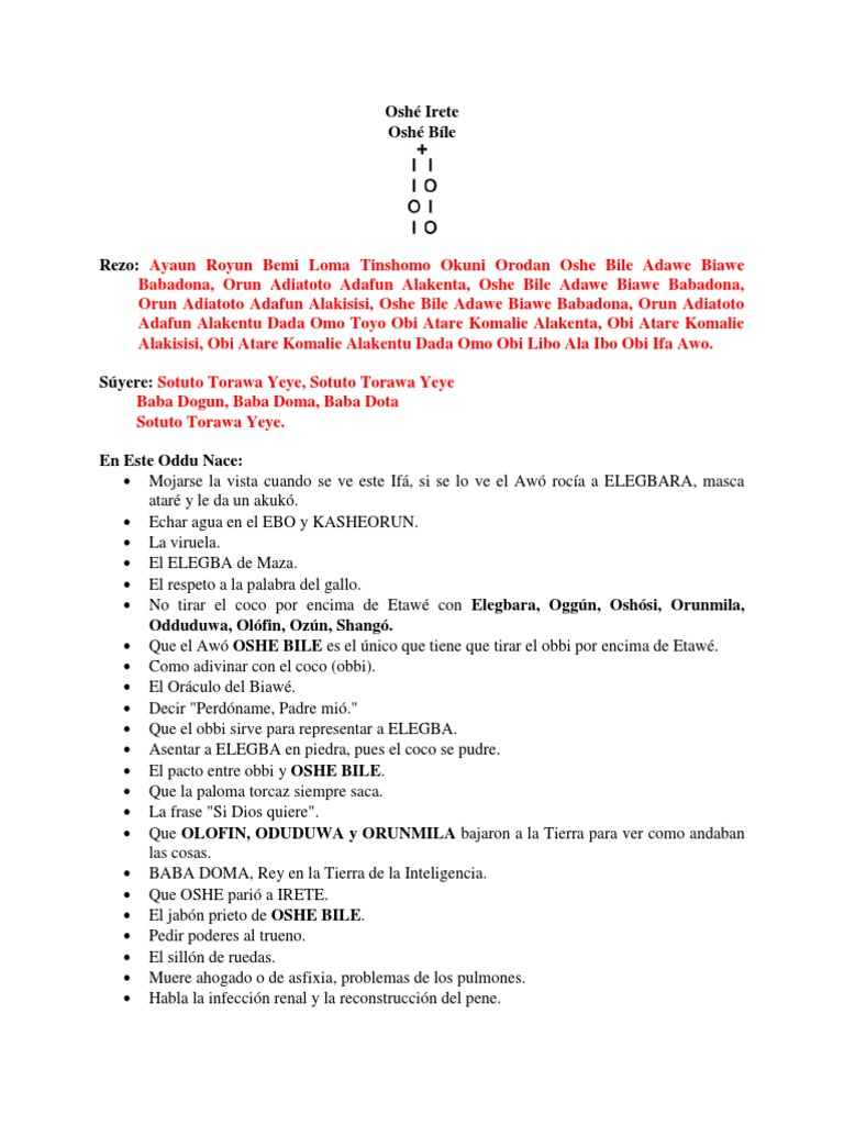 Rezos y Significado de Oshé Bíle | PDF | Riñón | Viruela