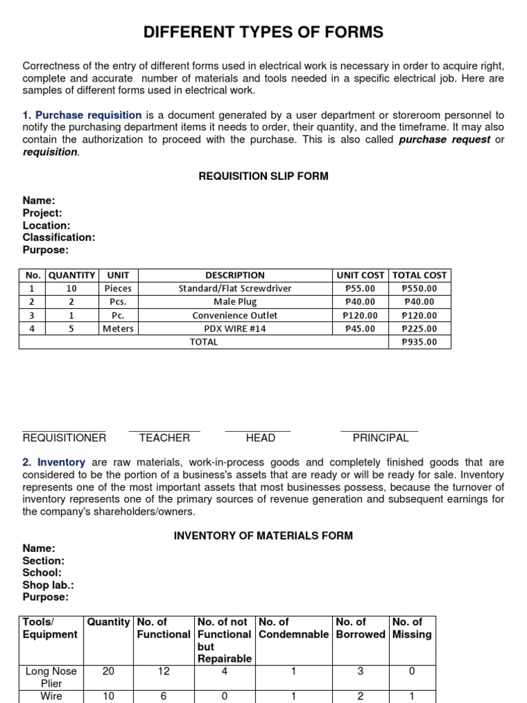 Different Types of Forms | PDF | Inventory | Revenue