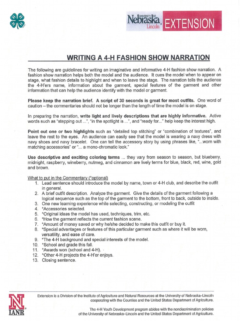 Writing A 4-H Fashion Show Narration | PDF