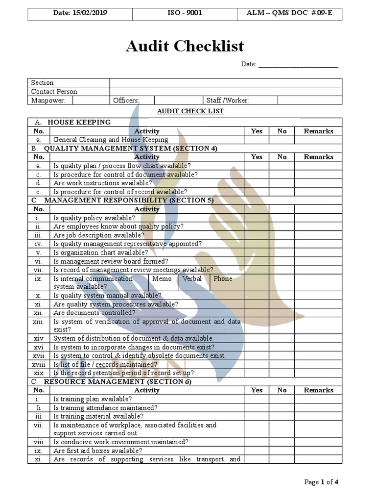 Check List For QMS Internal Audit | PDF | Business | Evaluation