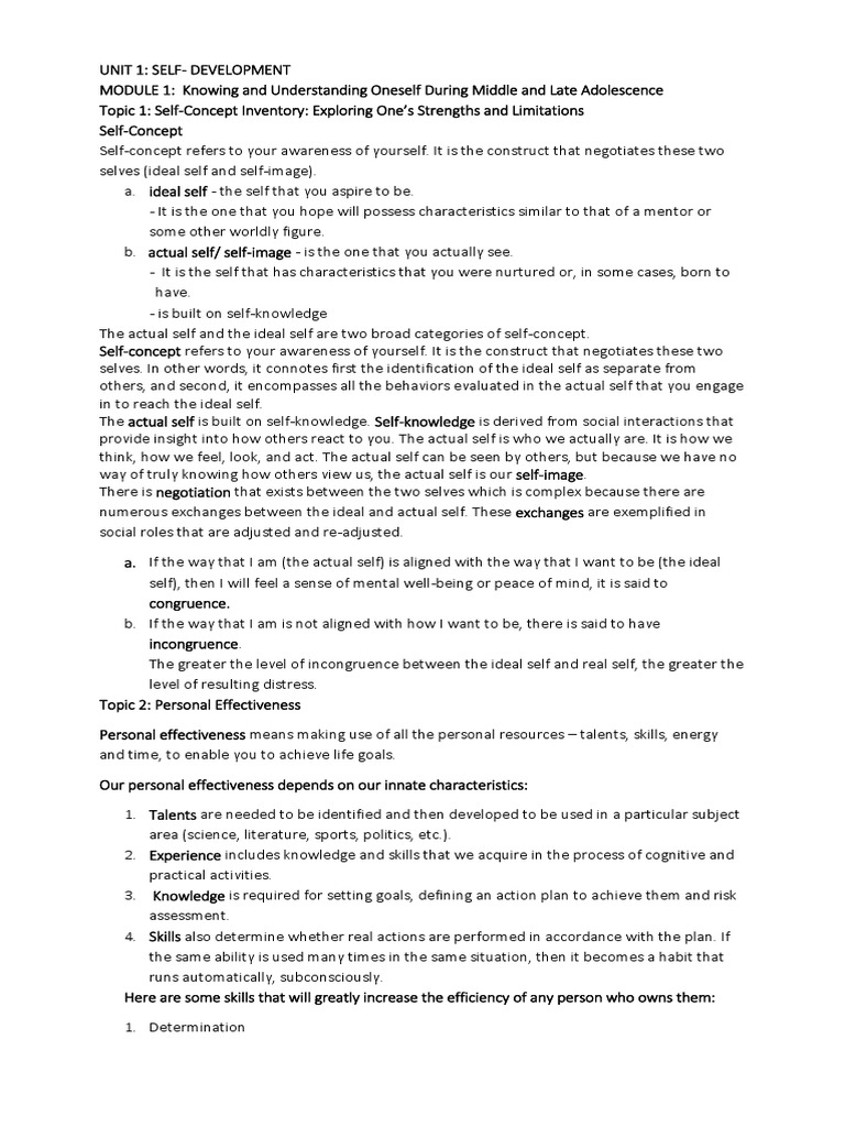 Personal Development Summary Unit 1 | PDF | Developmental Psychology ...