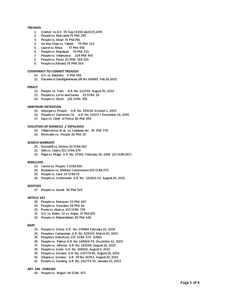 Crim Law 2 Case Digest Table of Content | Download Free PDF ...