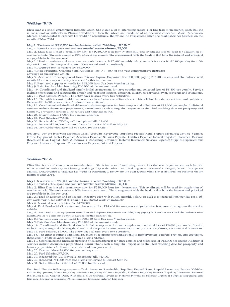 Weddings R Us | PDF | Expense | Promissory Note