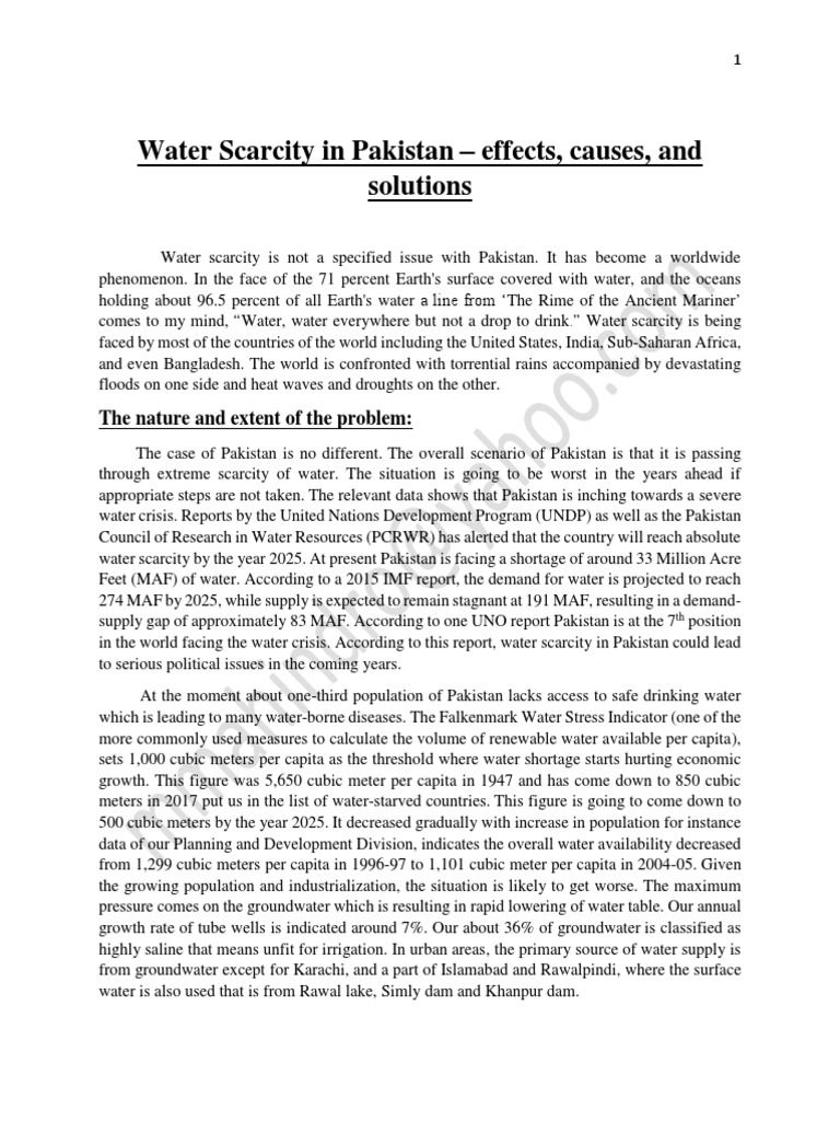 Water Crisis in Pakistan: Causes and Solutions | PDF | Water Resources ...