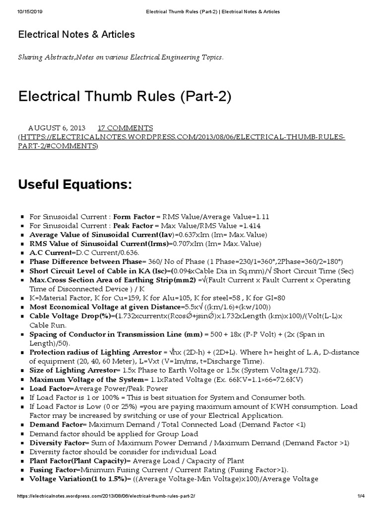 Electrical Thumb Rules Overview Part 2 | PDF | Electric Power System ...