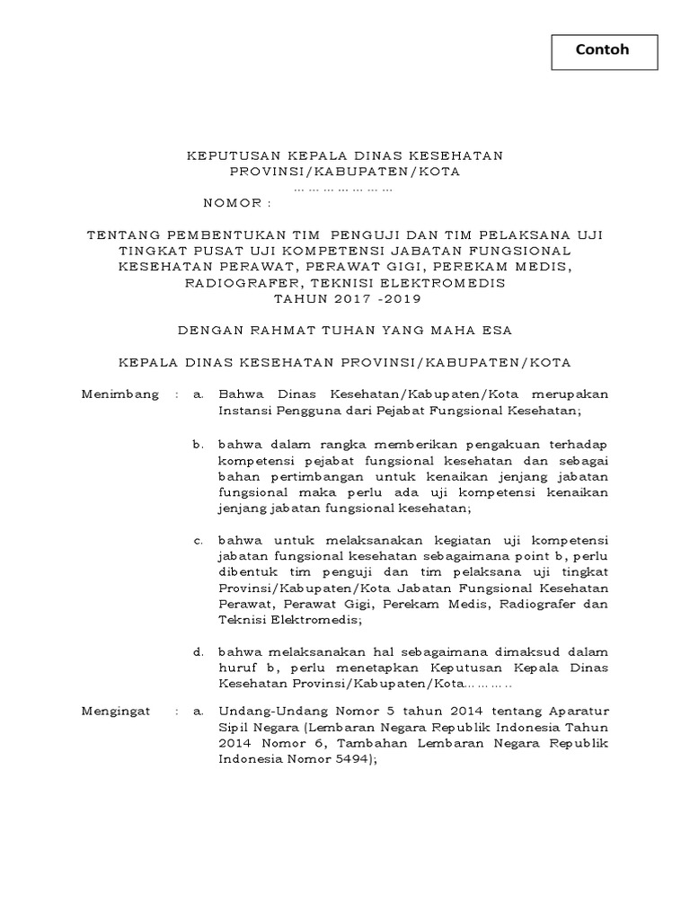 Contoh SK Tim Penguji Dan Pelaksana Uji Contoh Dinkes Prov | PDF