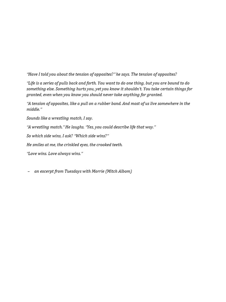 Tuesdays With Morrie (Mitch Albom) - Critical Essay | PDF