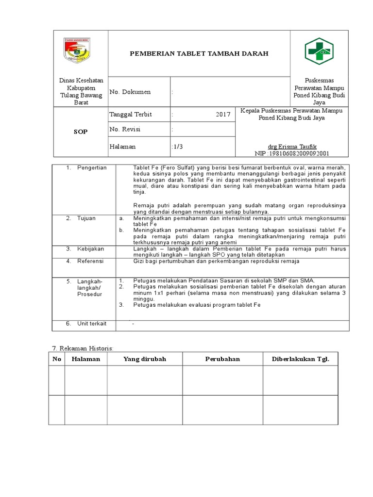 SPO 14 Pemberian Tablet Fe Pada Remaja Putri | PDF