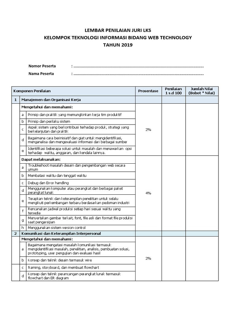 Lembar Penilaian Juri LKS Web Technology | PDF