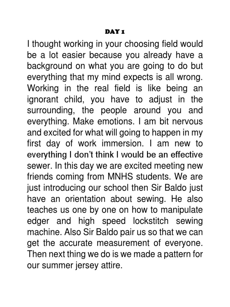 GRADE12 WORK IMMERSION Sample | PDF | Sewing | Clothing