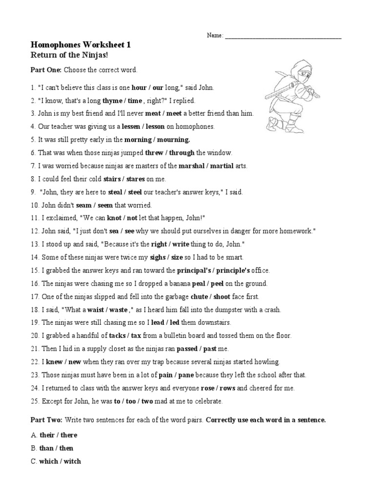 Homophones Worksheet 01 | PDF