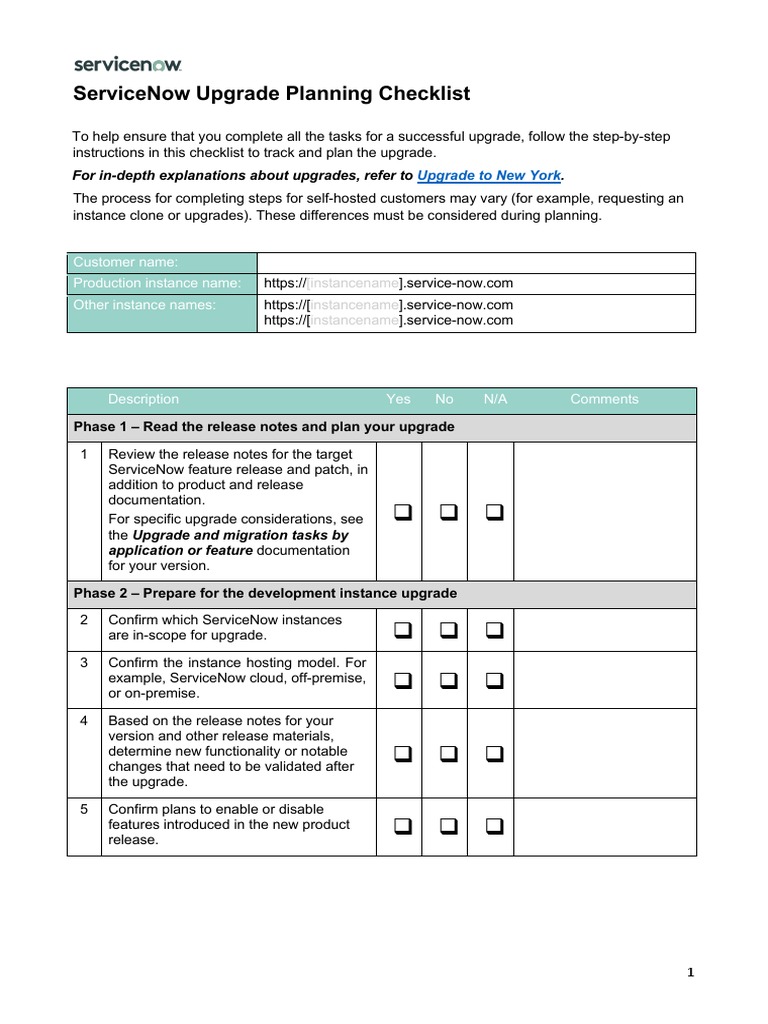 New York - ServiceNow Upgrade Planning Checklist v19 | PDF | Systems ...