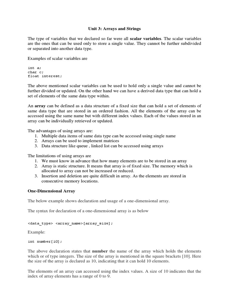 PSP Unit 3 Arrays and Strings | PDF | Array Data Structure | Data Type