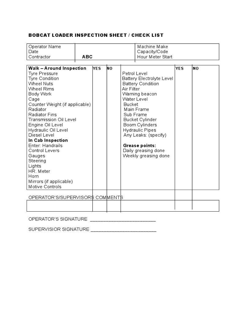 Checklist Bobcat | PDF