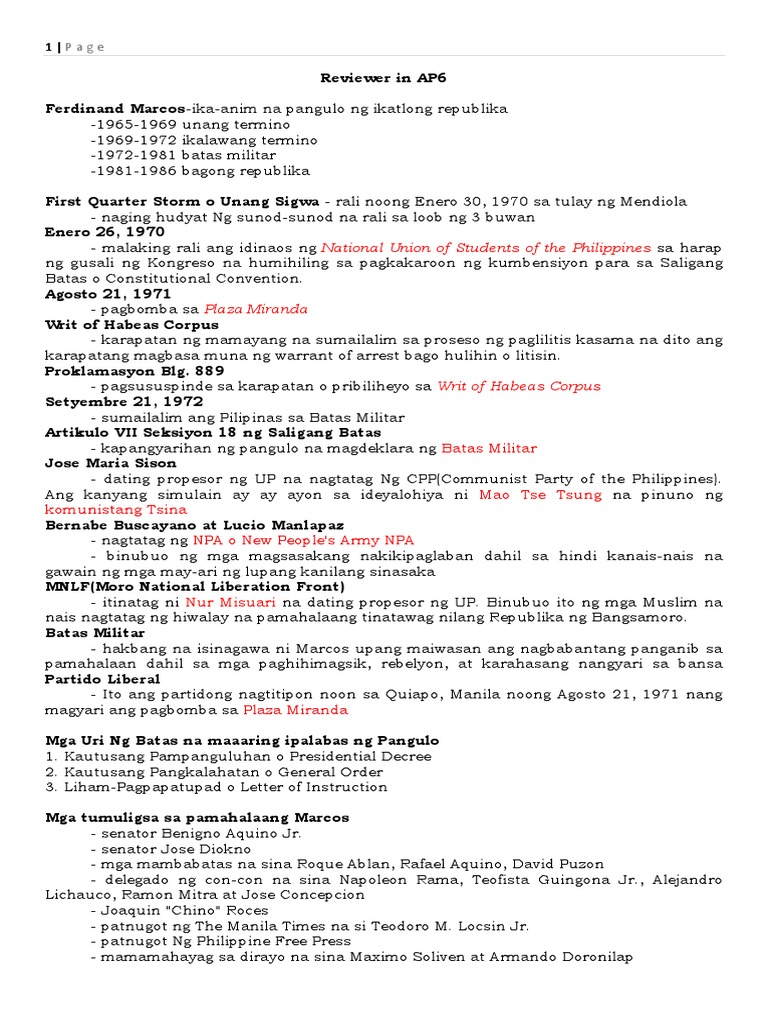 Reviewer in AP6-4th Quarter | PDF