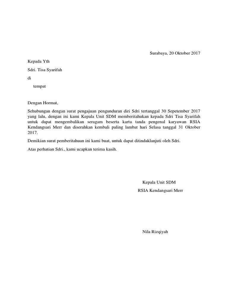 Surat Pemberitahuan Tisa | PDF