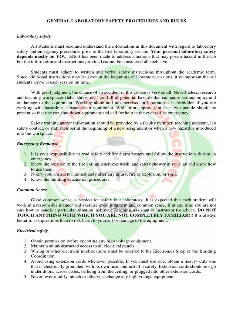 Safety Procedures in Workshop | PDF | High Voltage | Laboratories