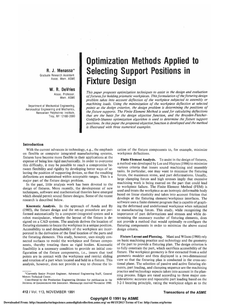 Optimization Methods Applied To Selecting Support Positions in Fixture ...