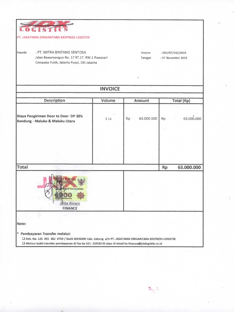 Invoice JDX PT. MBS 242 PDF | PDF