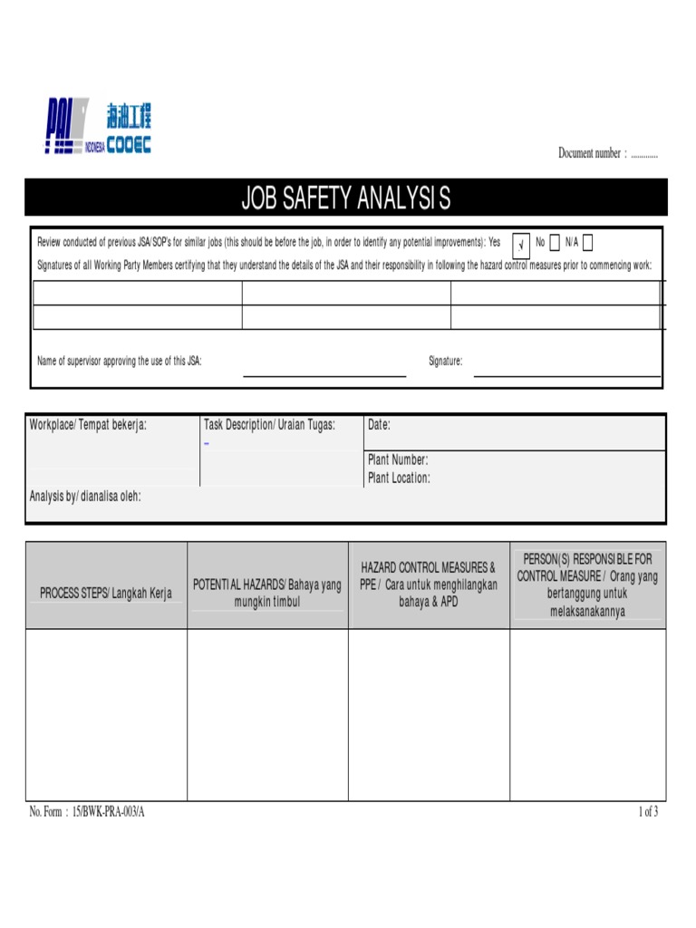 Contoh Form Jsa | PDF | Public Health | Risk Management