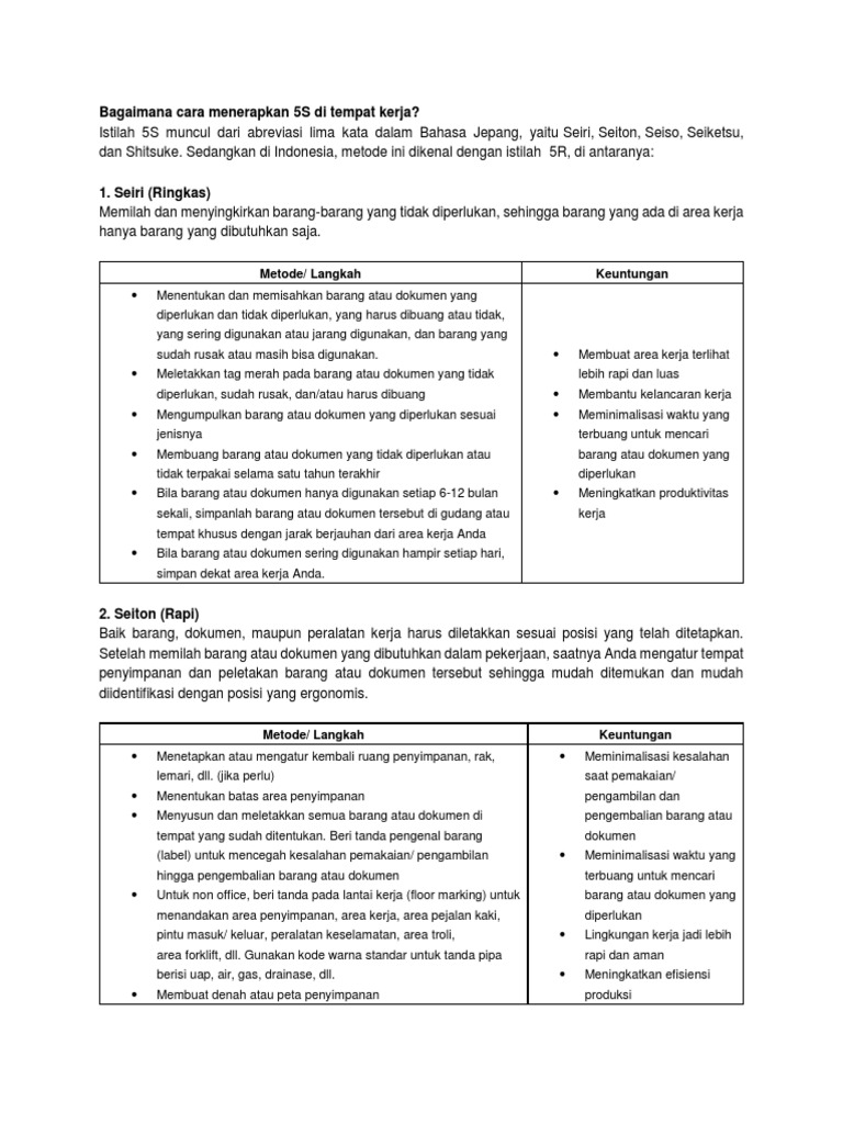 Bagaimana Cara Menerapkan 5S Di Tempat Kerja | PDF