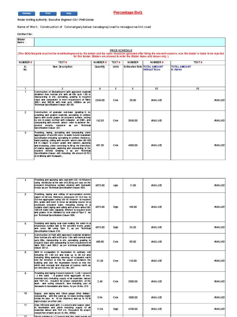 BOQ Format | PDF | Asphalt | Road Surface