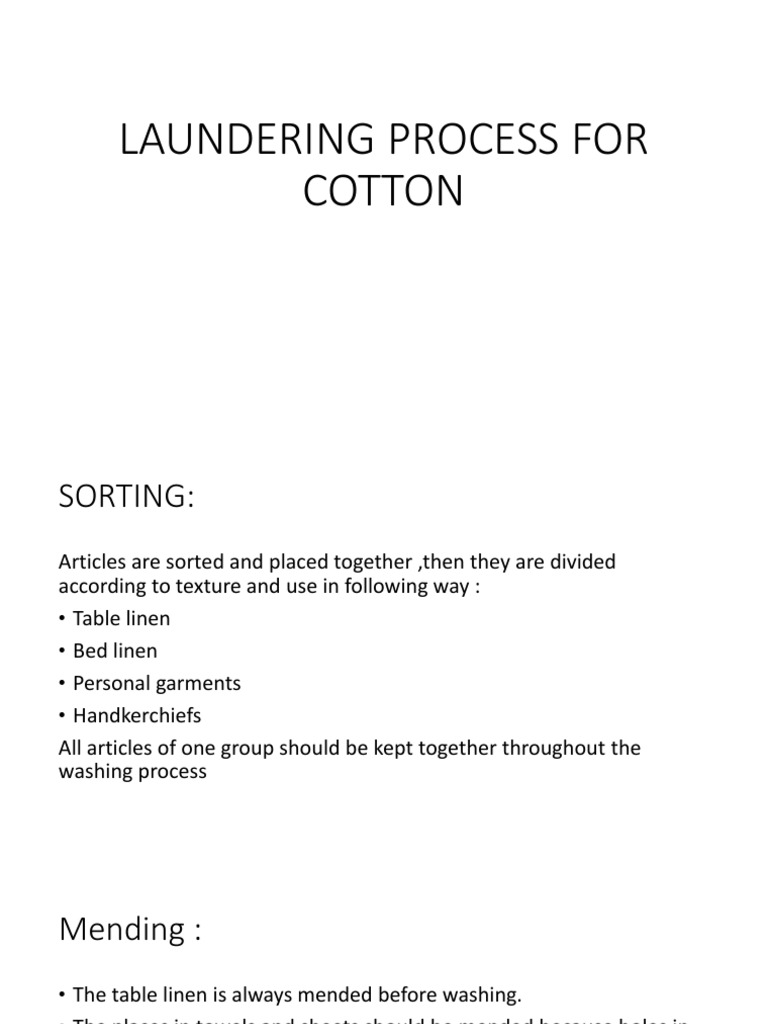 Cotton Laundering Process Guide | PDF | Linens | Laundry