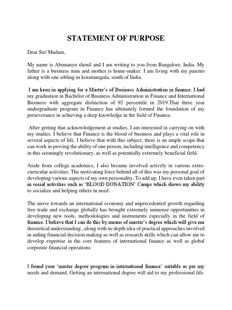 Statement of Purpose | Download Free PDF | University | Behavior ...