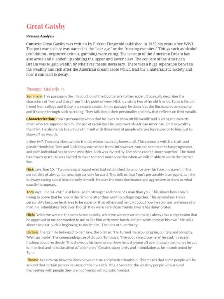 An Analysis of Symbolism and Characterization in Passages from The ...