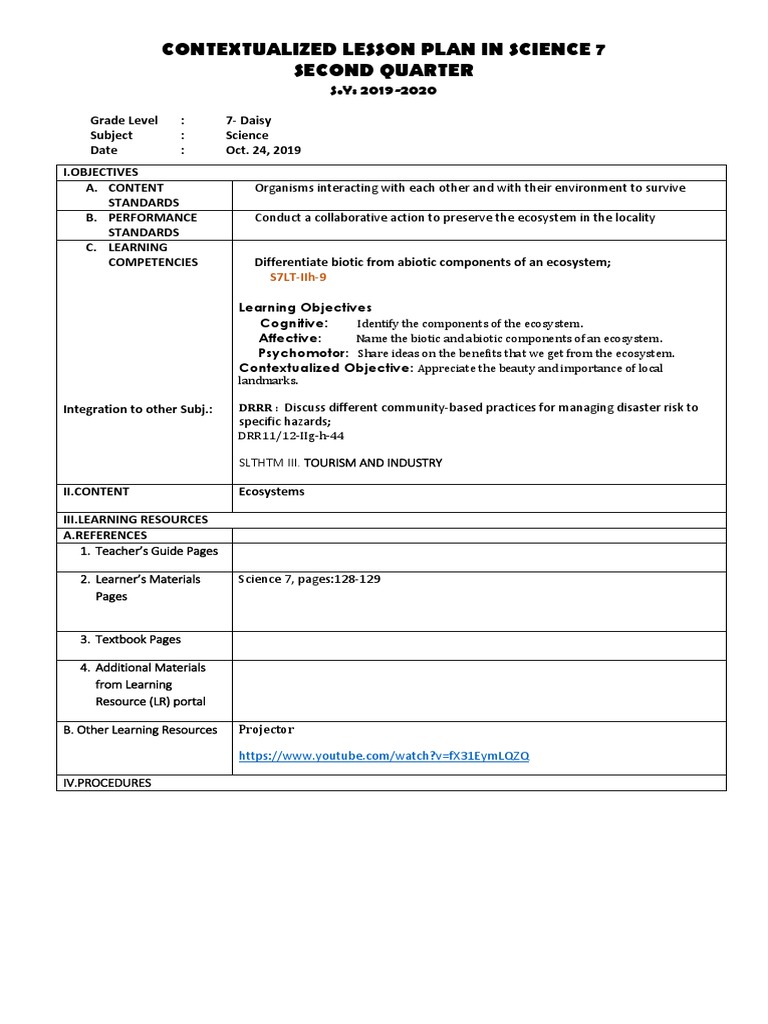 Lesson Plan in Science 7 | PDF | Lesson Plan | Learning