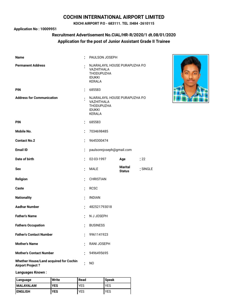 Cial - Application Form | PDF | Kerala