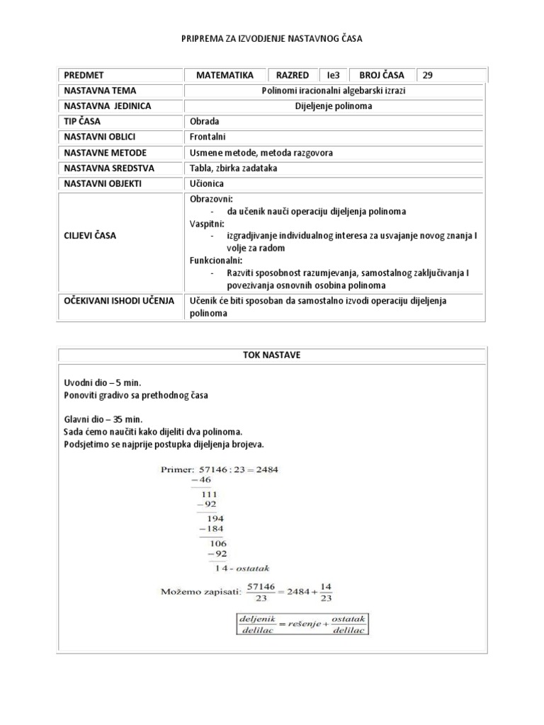Polinomi Dijeljenje | PDF
