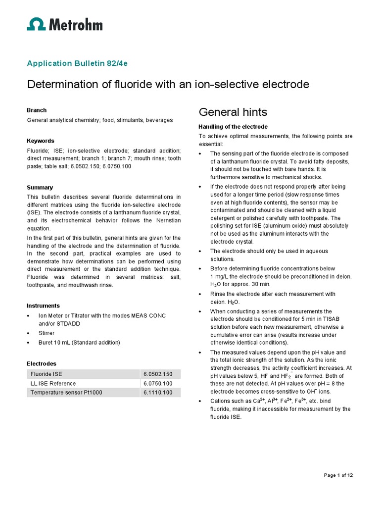 Fluoride Measurement Using ISE Techniques | PDF | Molar Concentration | Ph