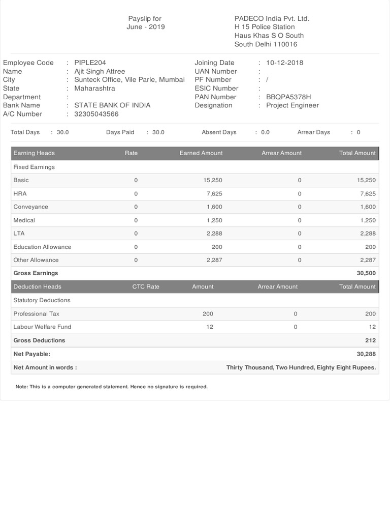Payslip Format | PDF | Public Finance | Government Finances