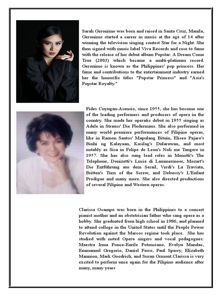 Local Singers With Their Voice Type and Local Foreign Opera Singers ...