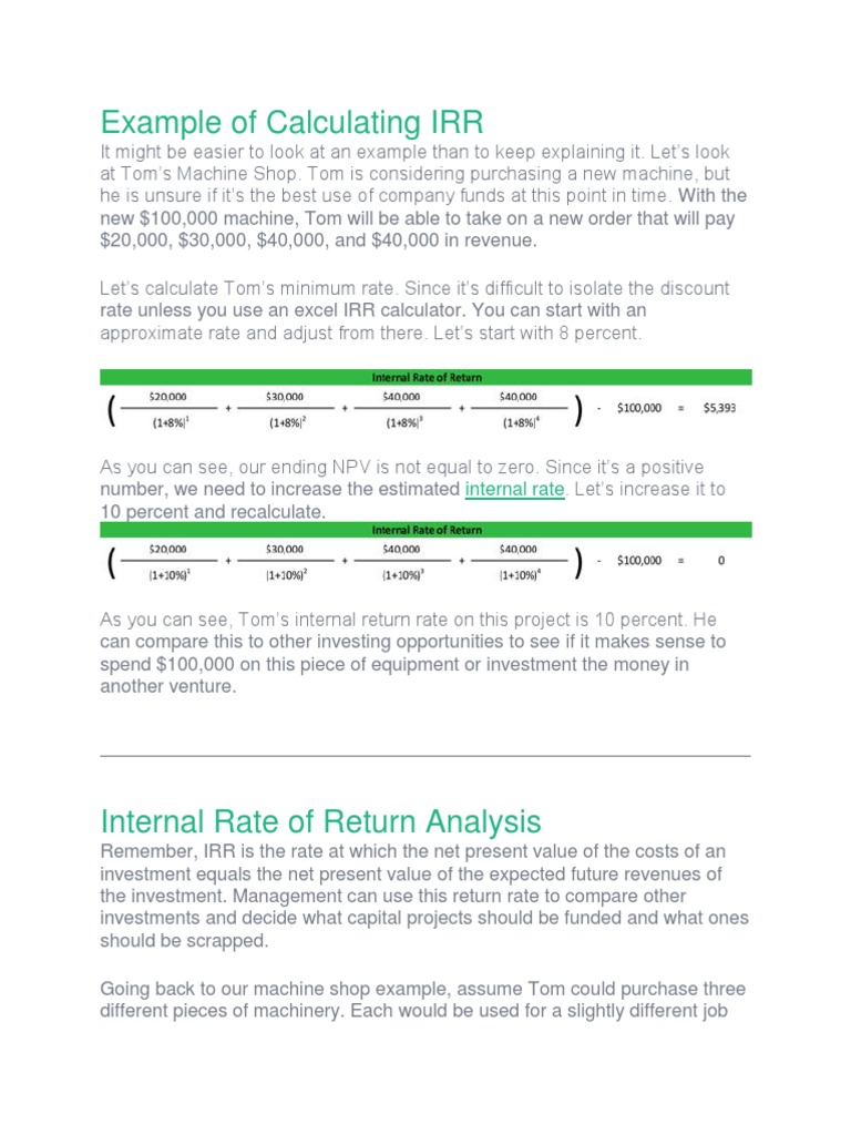 Example of Calculating IRR | PDF | Internal Rate Of Return | Net ...