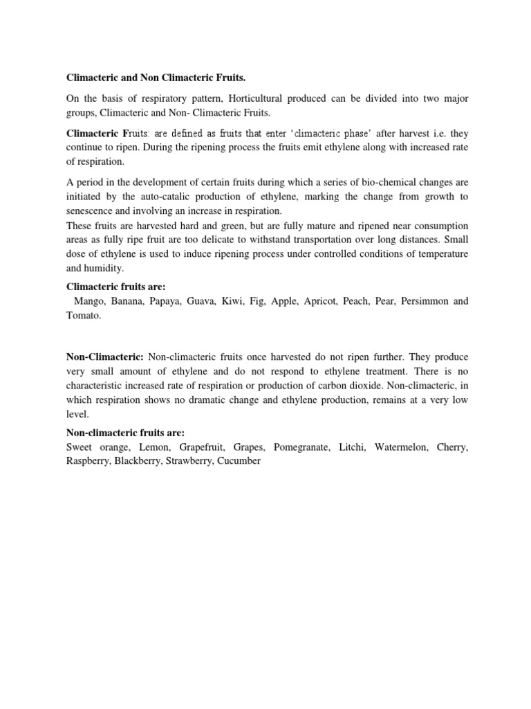 Climacteric and Non Climacteric Fruits | PDF