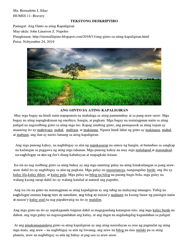 Final - Pagsusuri NG Tekstong Deskriptibo | PDF